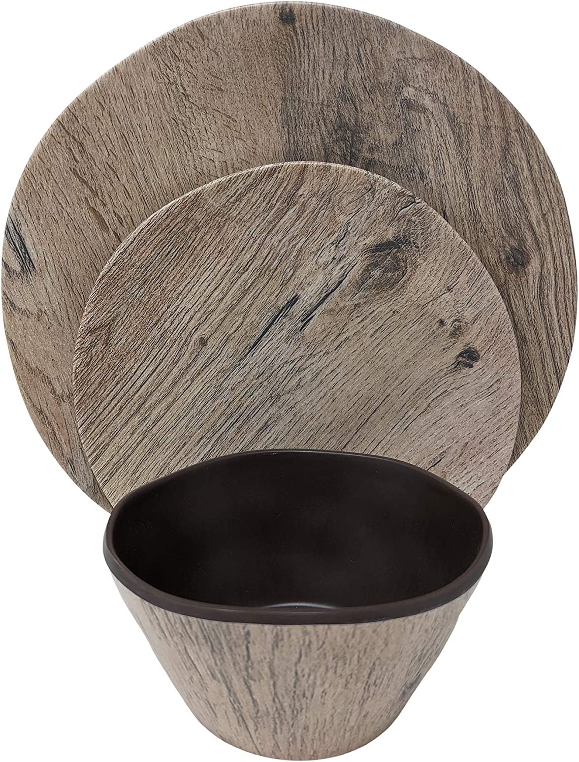 Gianna's Home 12pc Rustic Farmhouse Melamine Dinnerware Set, Everyday ...