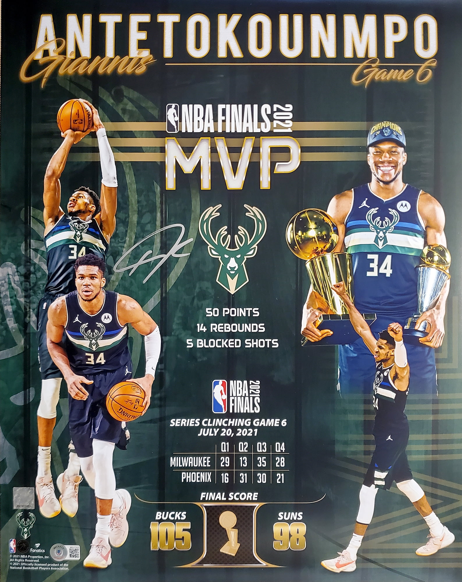 Giannis Antetokounmpo Autographed 16x20 Photo Milwaukee Bucks Finals ...