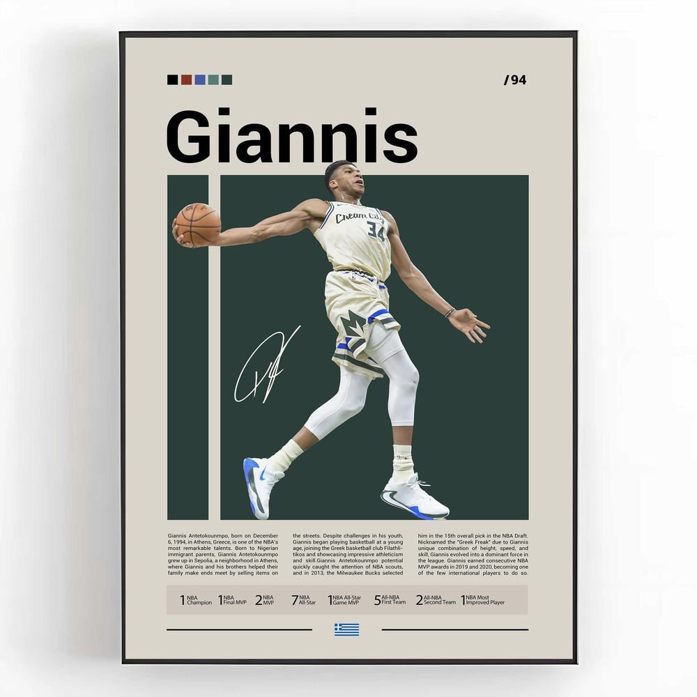 Giannis Antetokounmpo Poster, Milwaukee Bucks Print, Basketball Art ...