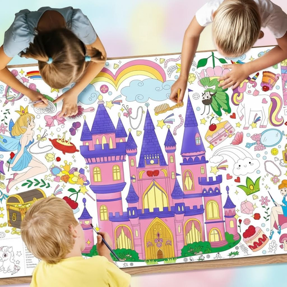 Giant 35x72 Inch Princess-Themed Coloring Tablecloth, DIY Drawing Paper ...