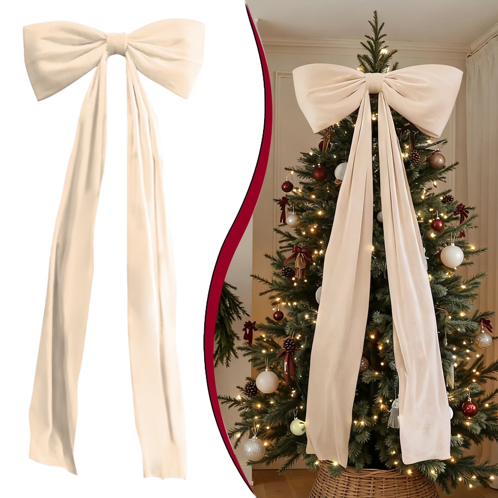 Giant 6 Ft (1.8M) Red Velvet Christmas Bow – Oversized Tree Topper with ...