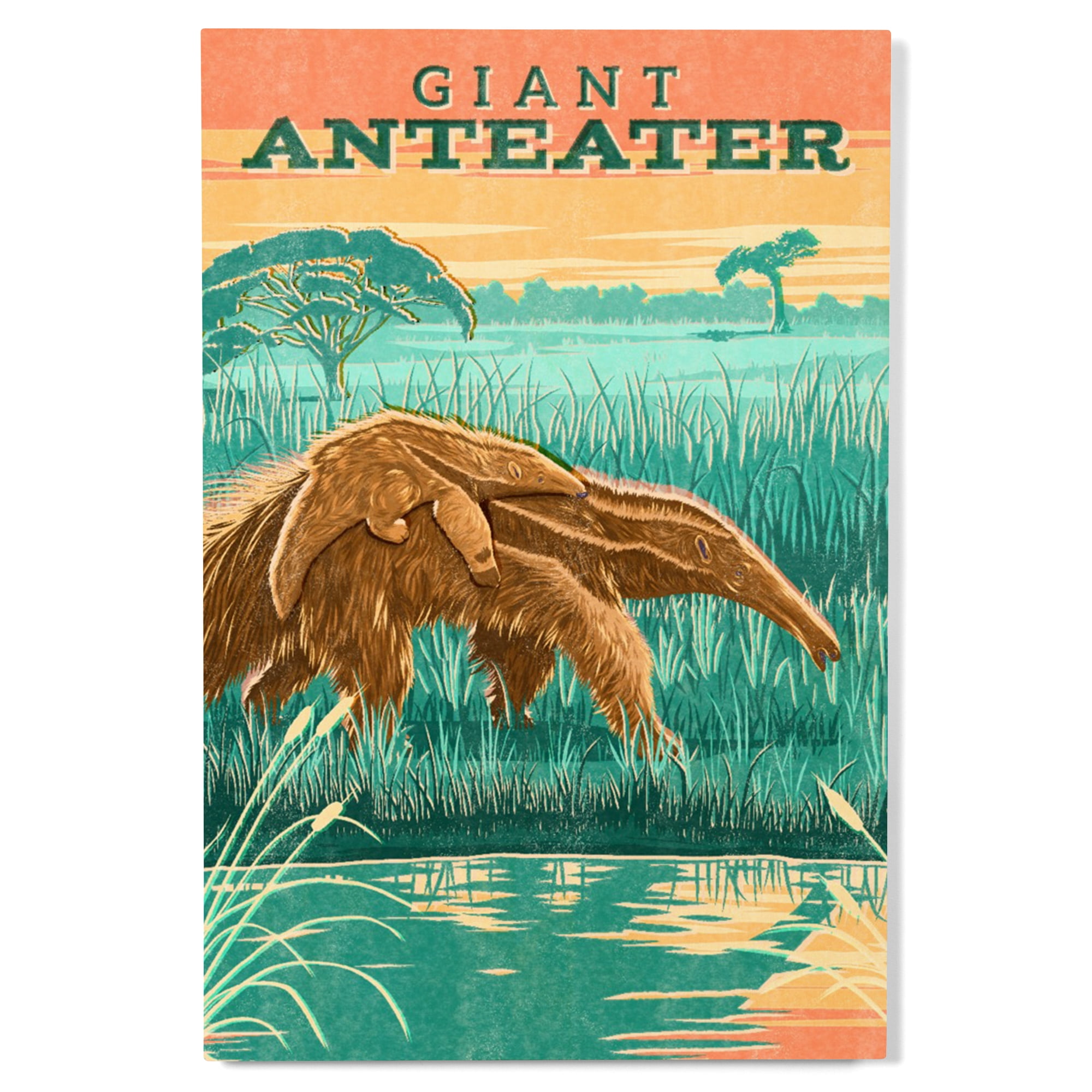 Giant Anteater, Vintage Print Press Birch Wood Wall Sign (12x18 Rustic ...
