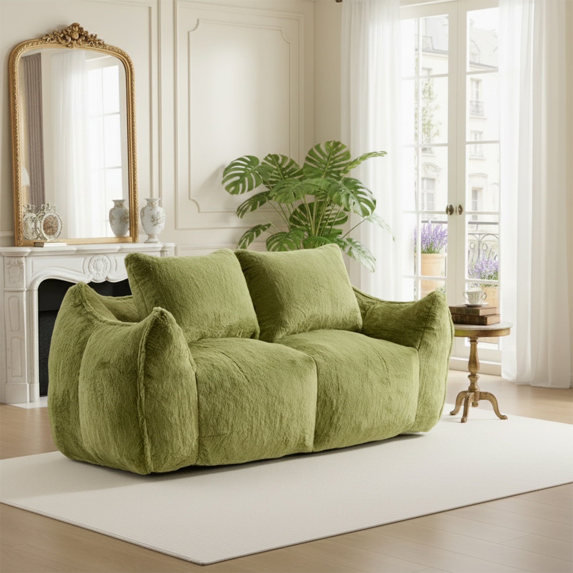 Giant Bean Bag Chair, 75" Memory Foam Loveseat Sofa with Pillows, Green ...