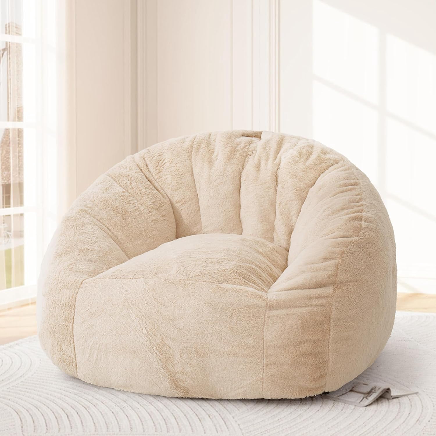 Giant Bean Bag Chair for Adults, 48 inch Wide Shell-Shaped Bean Bag ...