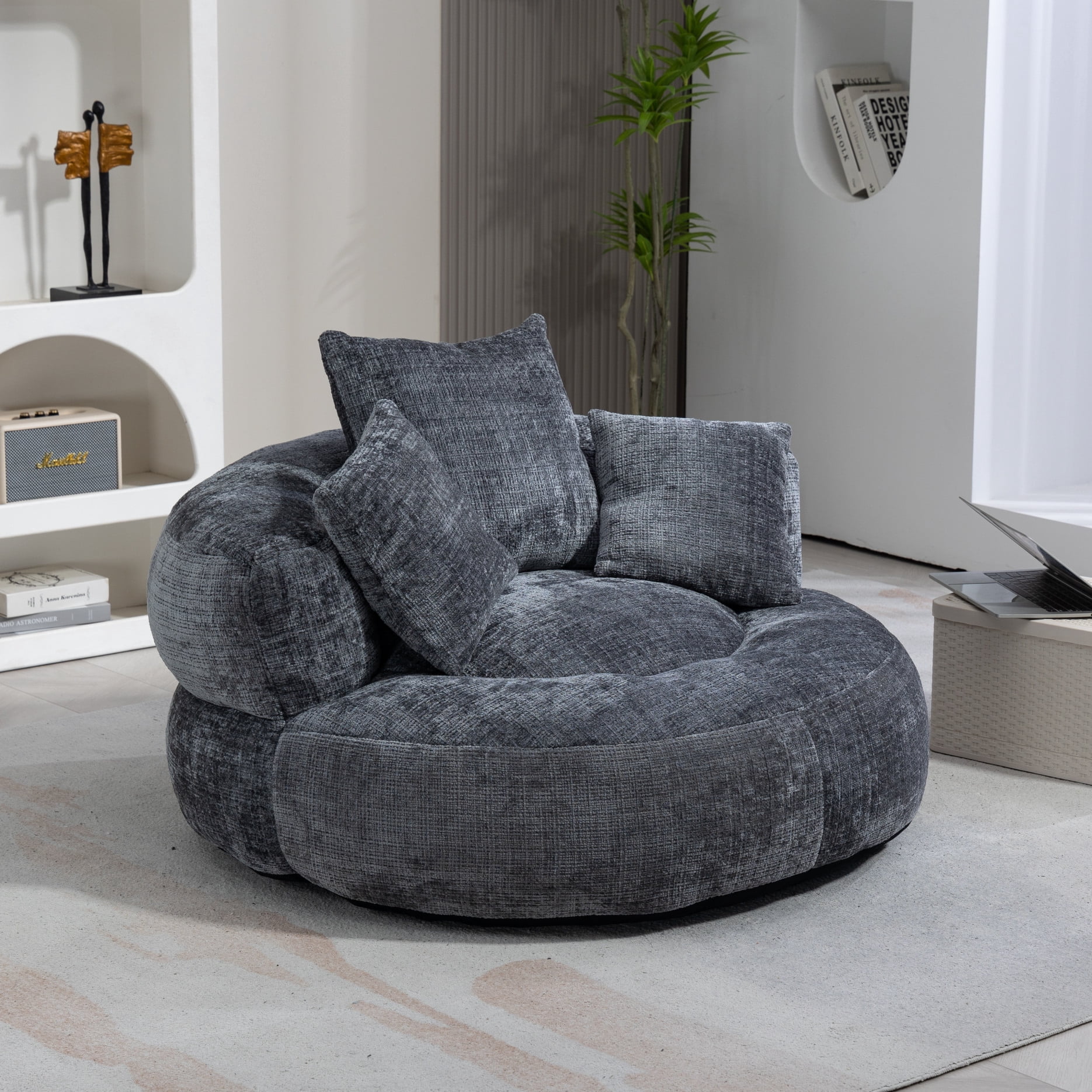 Giant Bean Bag Chair for Adults, Oversized Chenille Sofa Bed with 3 ...