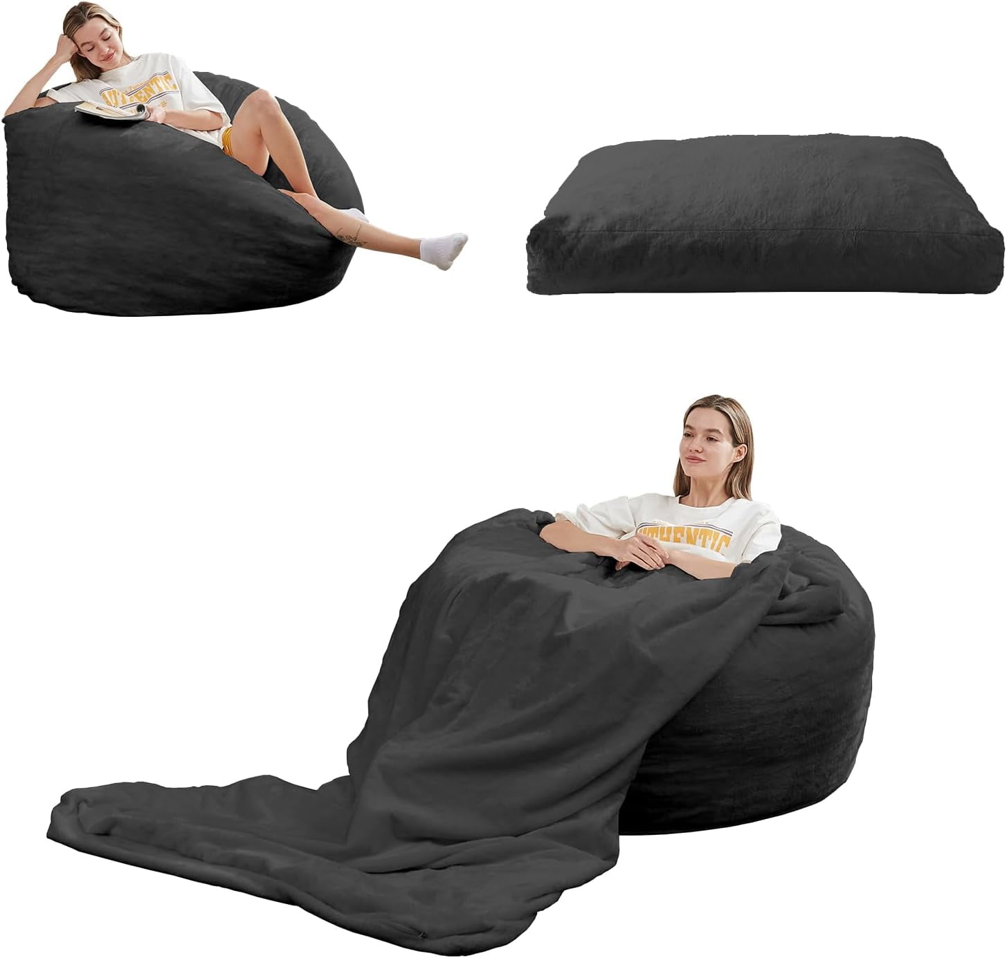 Giant Bean Bag Chair Bed for Adults, Convertible Adult Beanbag from ...
