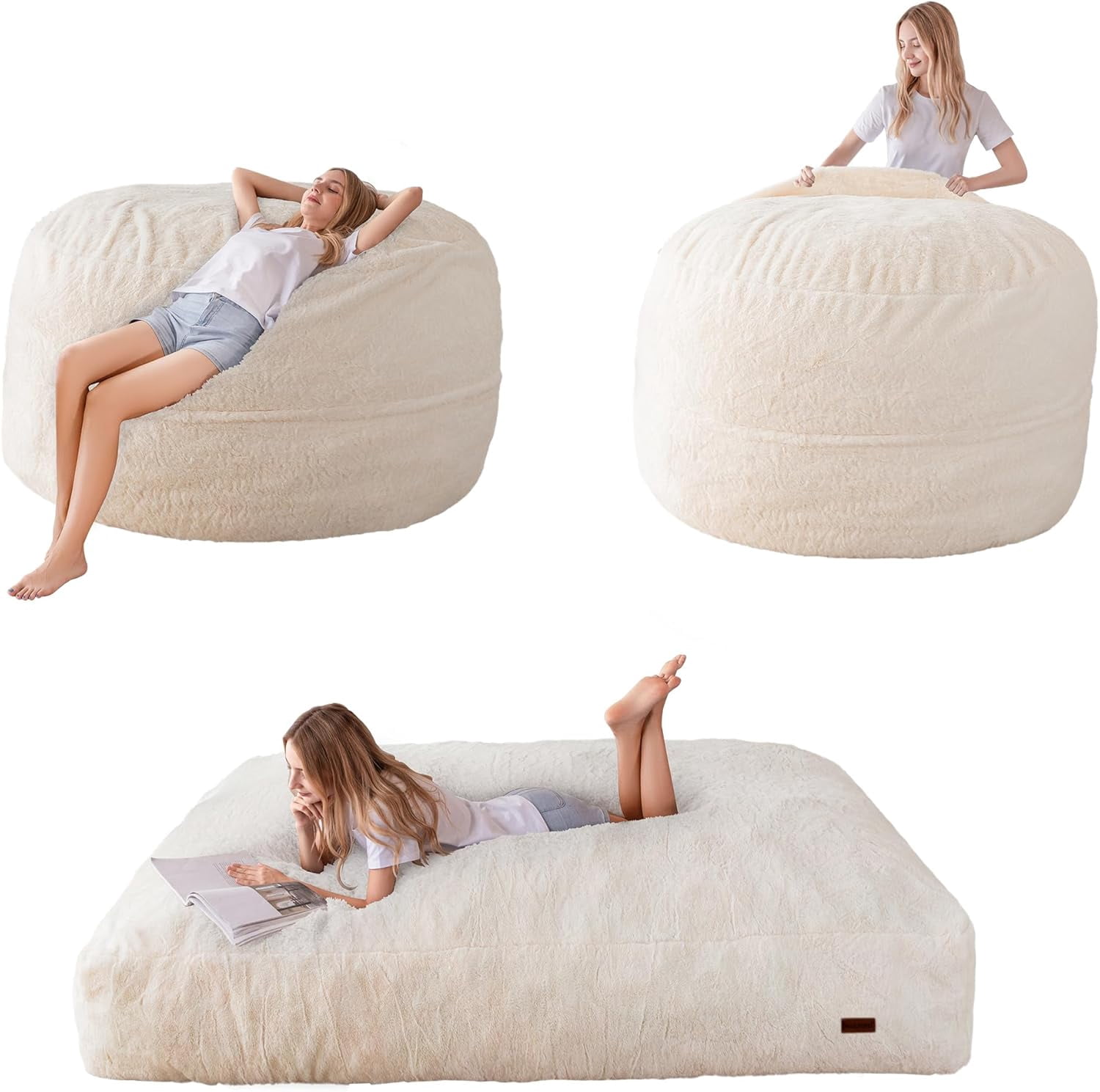 Giant Bean Bag Chair Bed for Adults, Convertible Beanbag Folds from ...