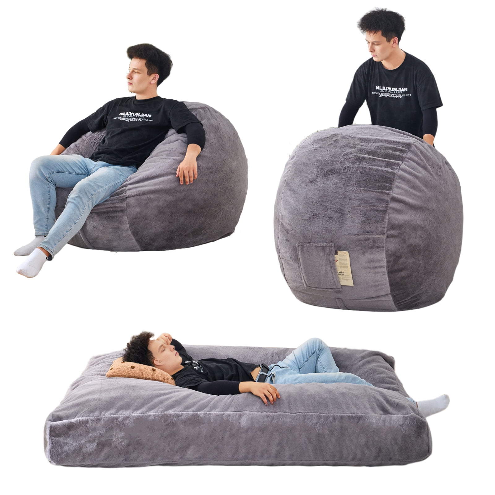 Giant Bean Bag Chair Bed for Adults, Convertible Beanbag Folds from ...
