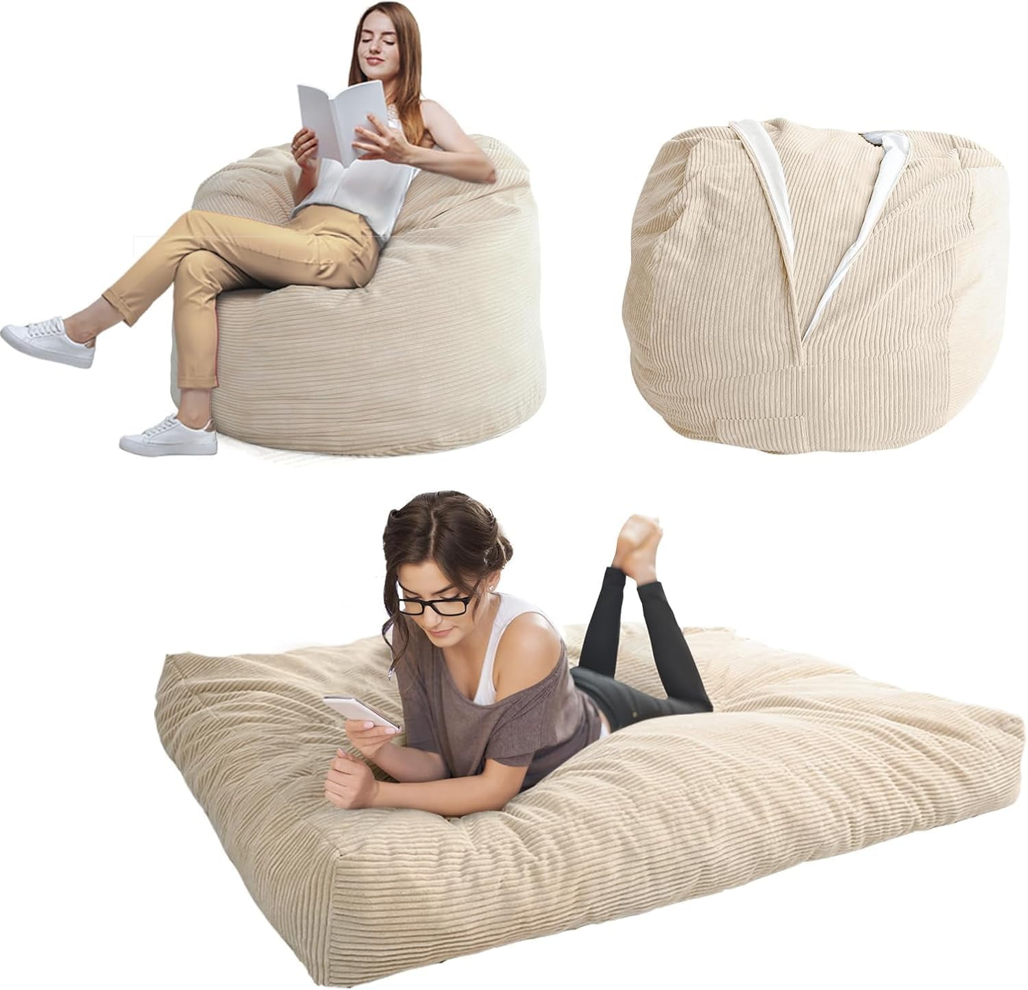 Giant Bean Bag Chair Bed for Adults, Convertible Beanbag Folds from ...