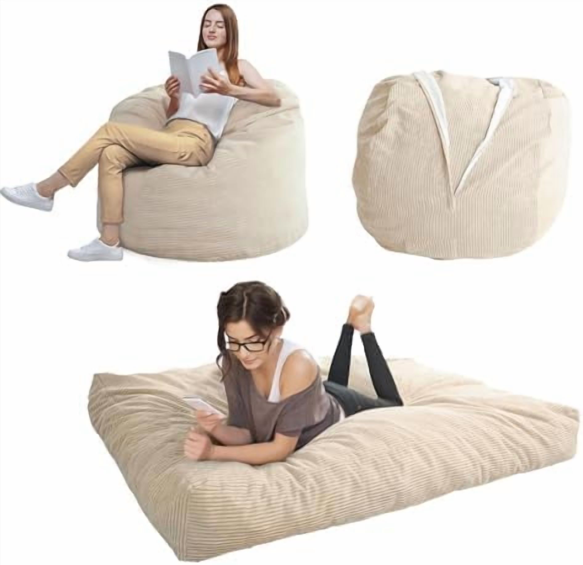 Giant Bean Bag Chair Bed for Adults, Convertible Beanbag Folds from ...