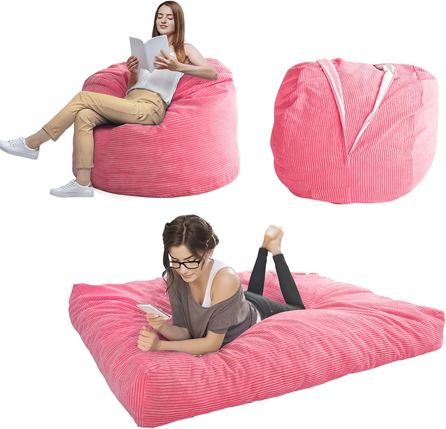 Giant Bean Bag Chair Bed for Adults, Convertible Beanbag Folds from ...