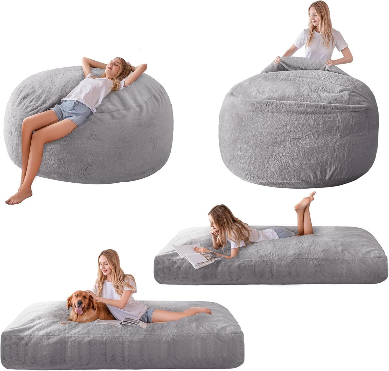 Giant Bean Bag Chair Bed for Adults, Includes Two Beds, Convertible ...