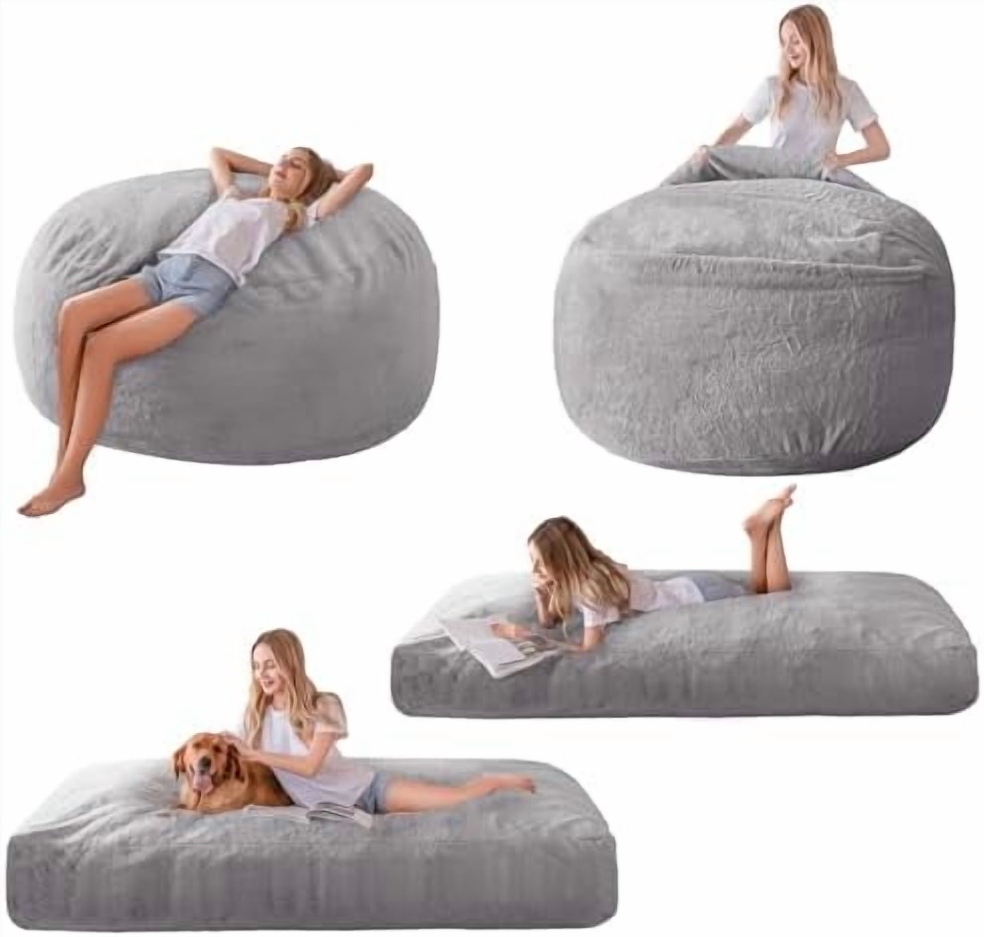 Giant Bean Bag Chair Bed for Adults, Includes Two Beds, Convertible ...