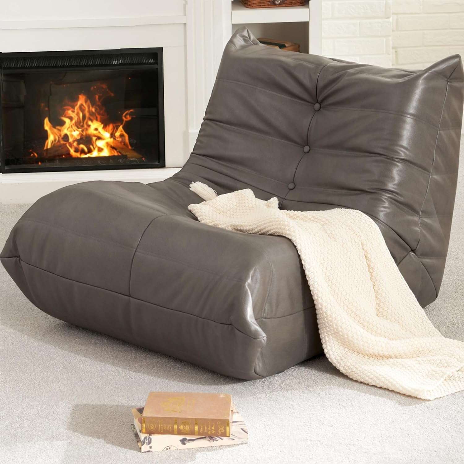 Giant Bean Bag Chair Lazy Floor Sofa, Memory Foam Fireside Sofa for ...
