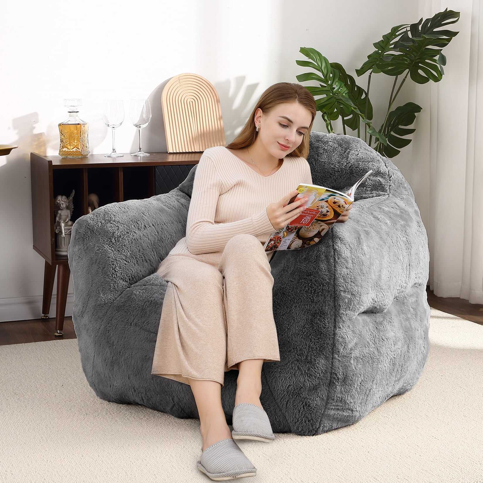 Giant Bean Bag Chair Sofa 37.5LB High-Density Foam Filled Large BeanBag ...