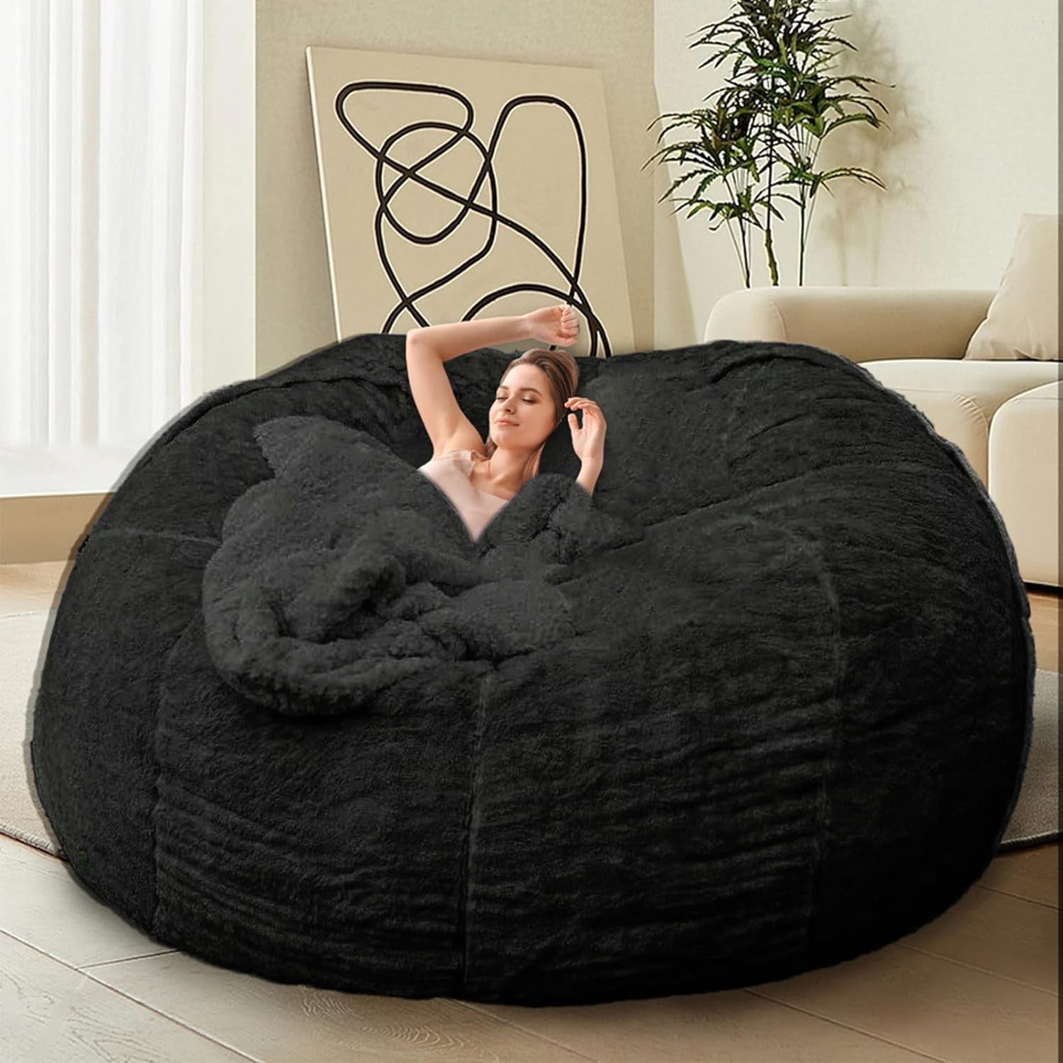 Giant Bean Bag Chair for Adults Kids Without Filling Comfy Round Big ...