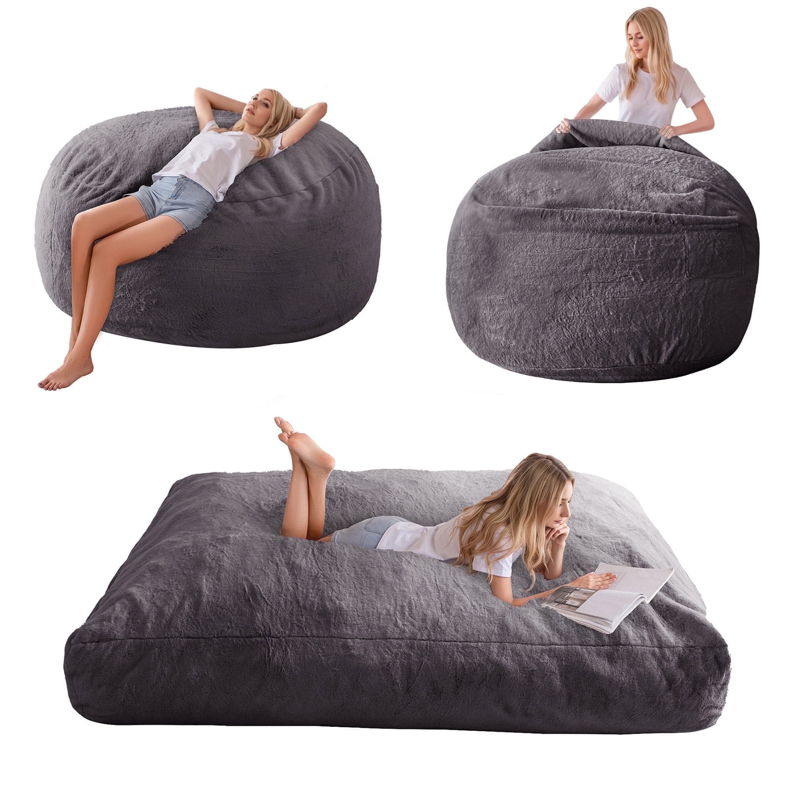 BYBYME Giant Bean Bag Bed, Convertible Chair to Mattress, Washable ...