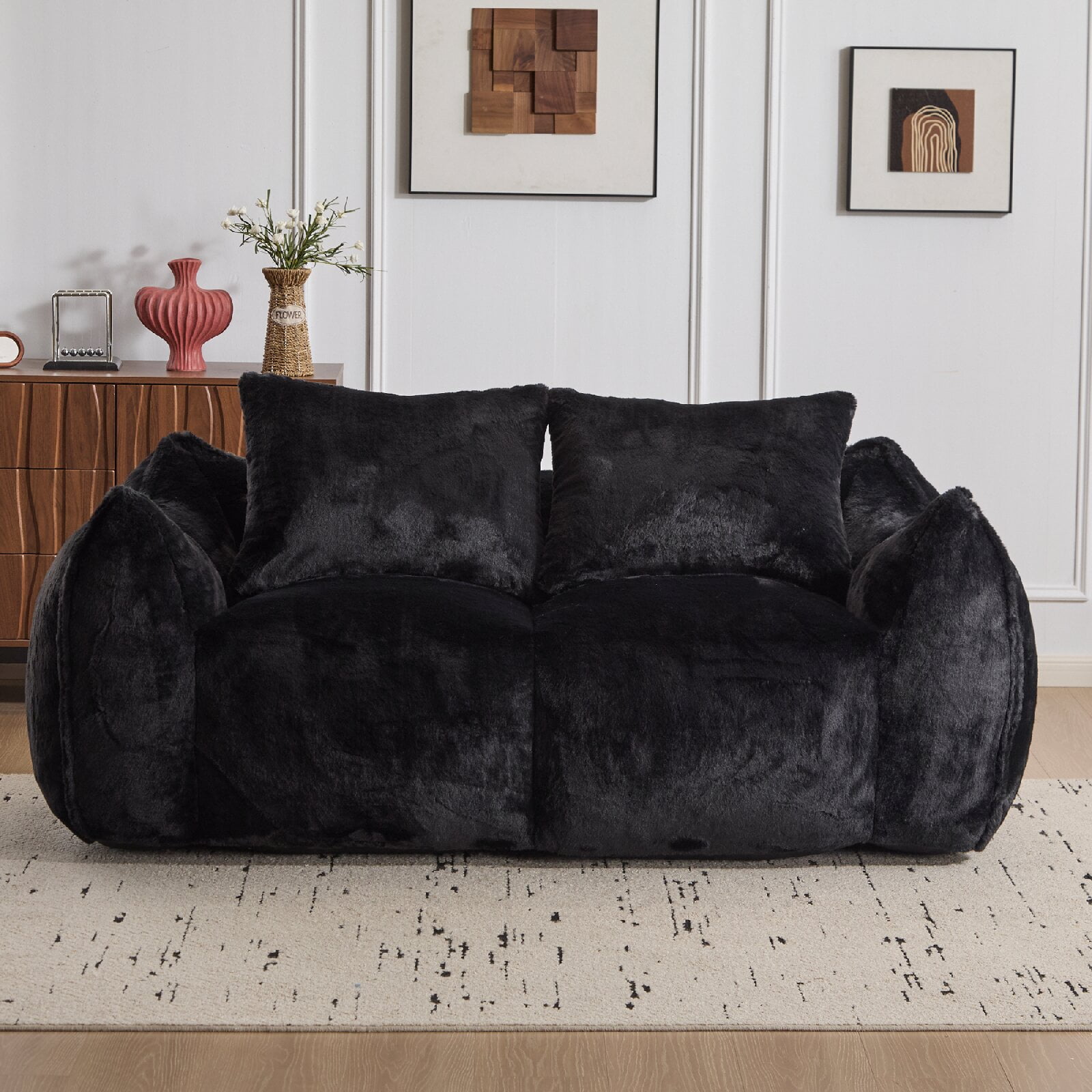 Giant Bean Bag Couch for Adults, Ultra Soft Fluffy Loveseat Bean Bag ...