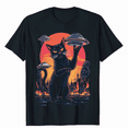 Giant Black Cat UFO Alien Attack Cat Lovers Graphic Short Sleeve Tee ...