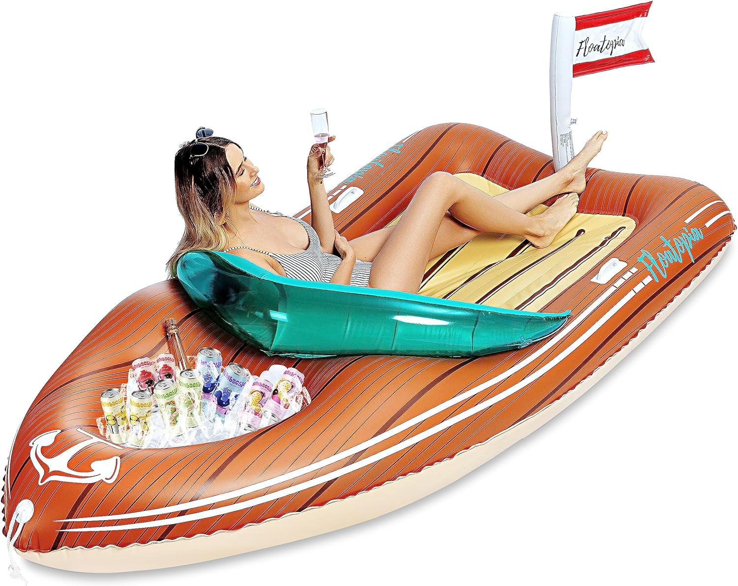 Giant Boat Pool Float with Cooler - Inflatable Boat Funny Pool Floats Raft with Reinforced ...