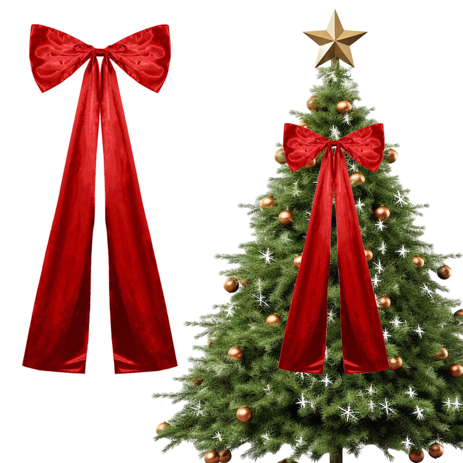 Giant Bow Christmas Tree Topper Decoration, 51x19 Inch Oversized Satin ...