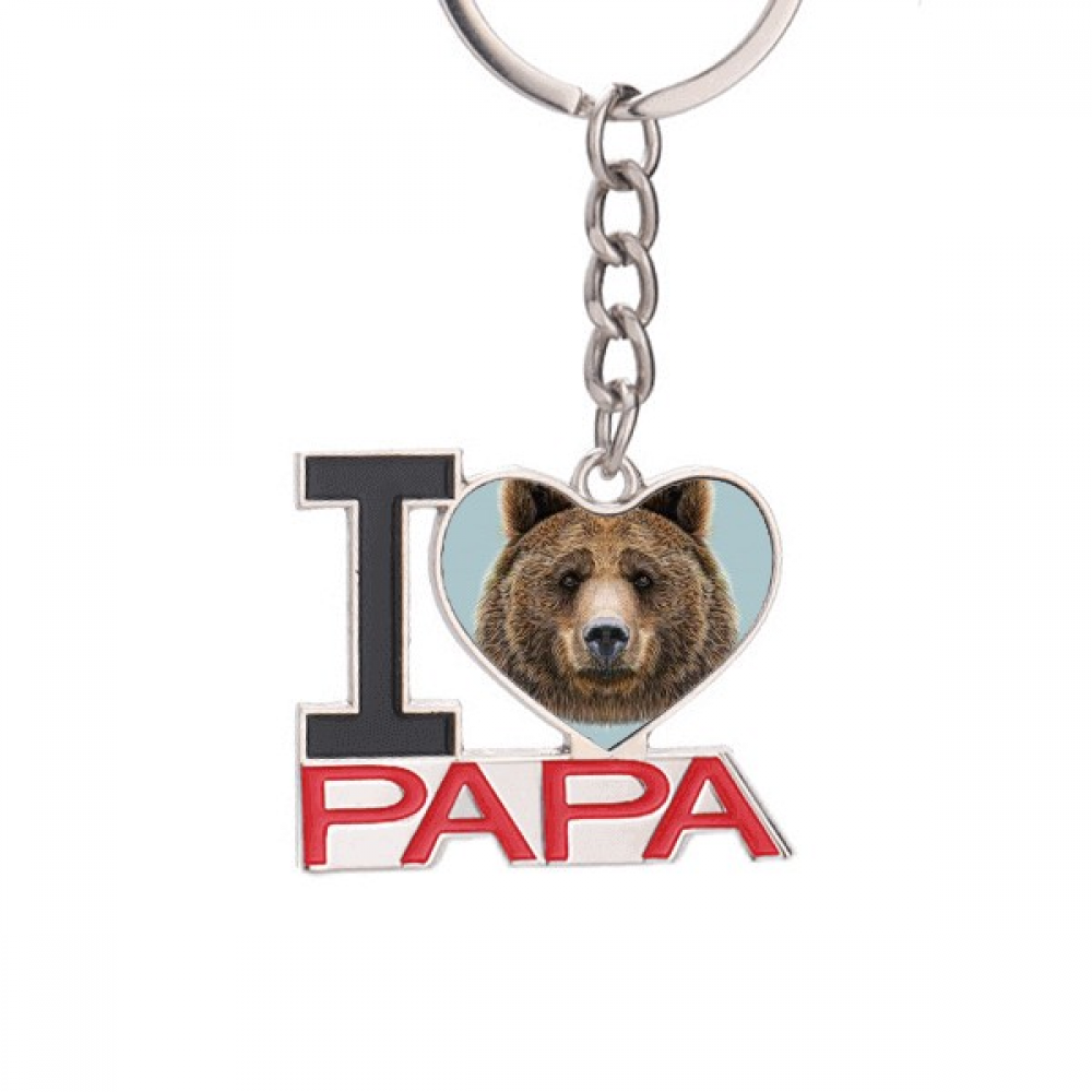 Giant Brown Bear Animal Keychain Metal Keyring Holder Love PAPA Father ...
