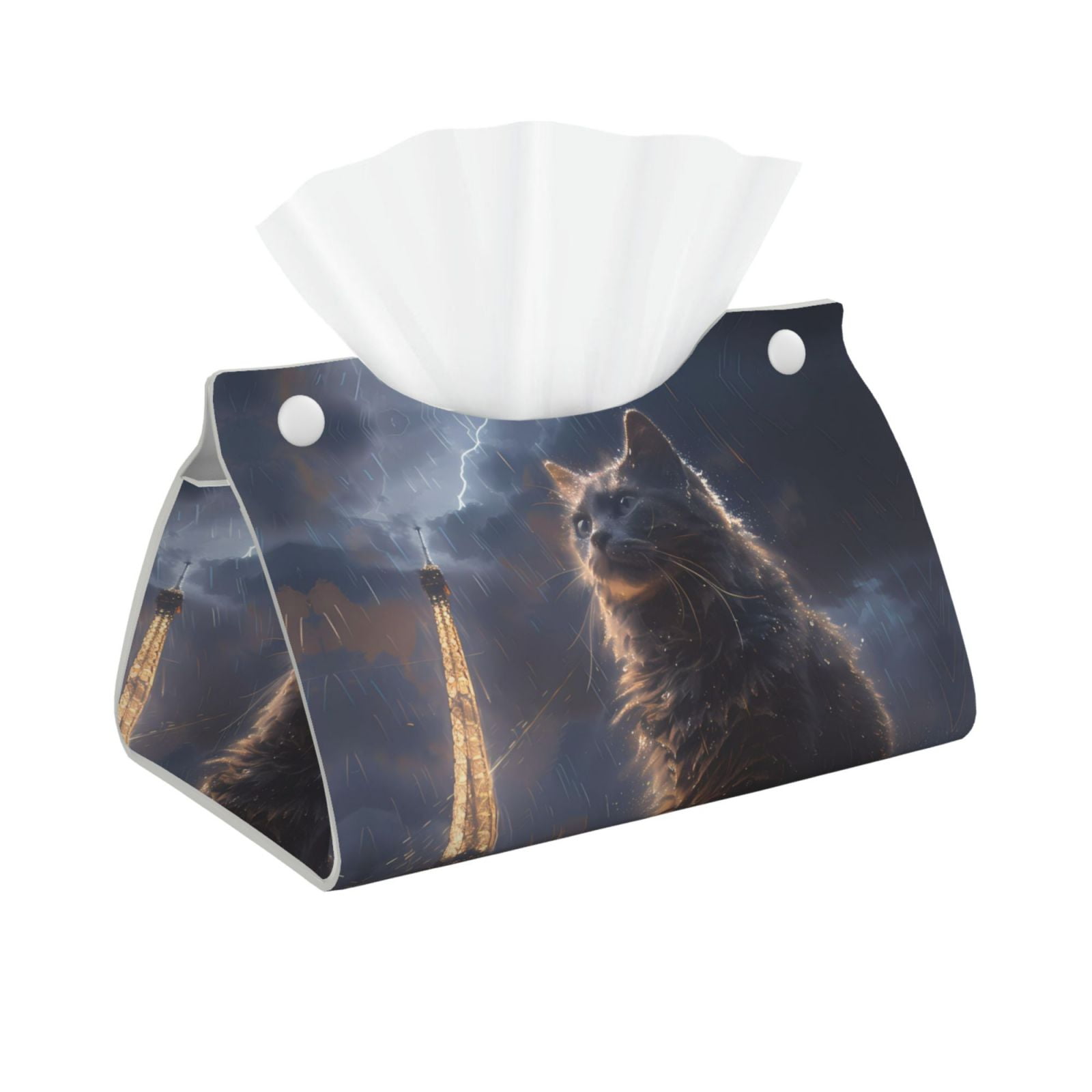 Giant Cat In Paris Rain Leather Tissue Box Cover - Long PVC Tissue Box ...