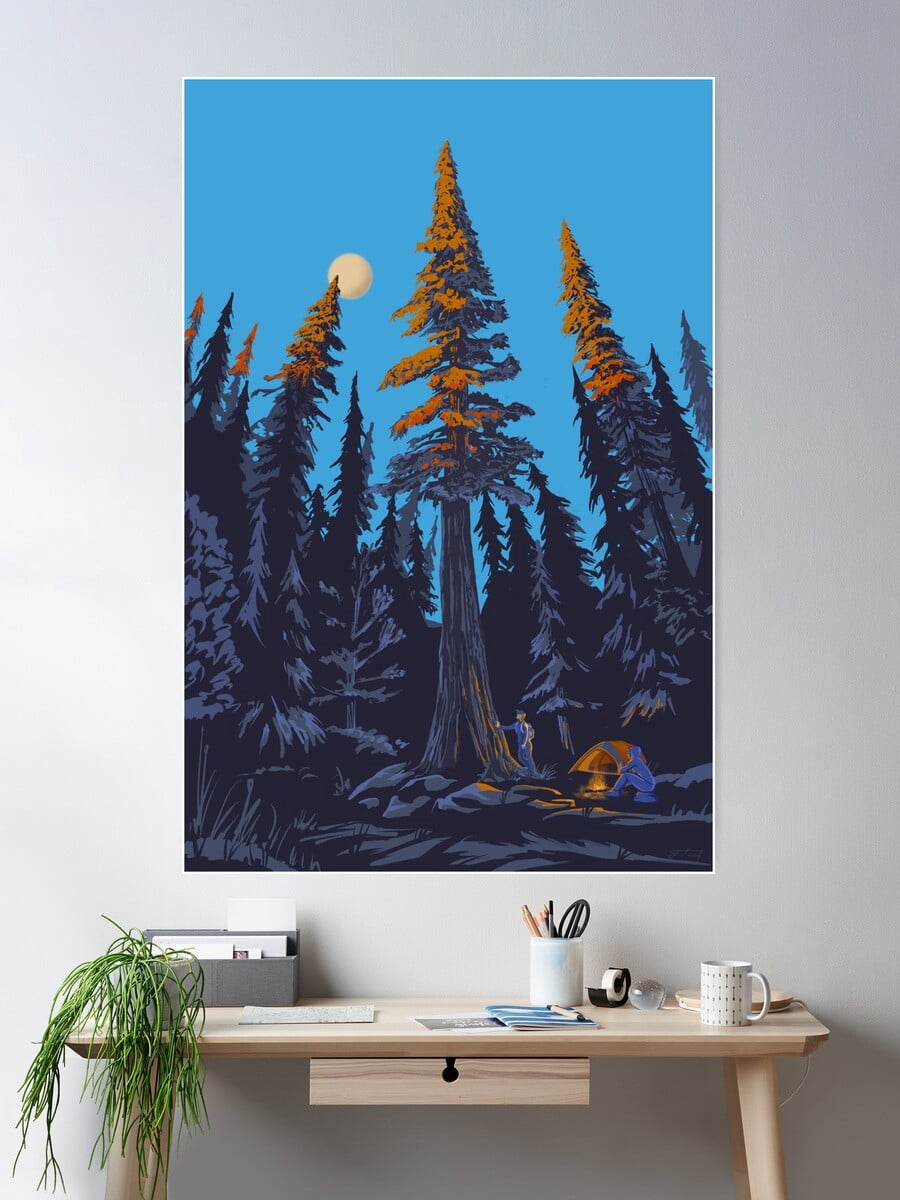 Giant Cedar Sunset Camping Poster Art Poster Wall Art, Modern Wall ...