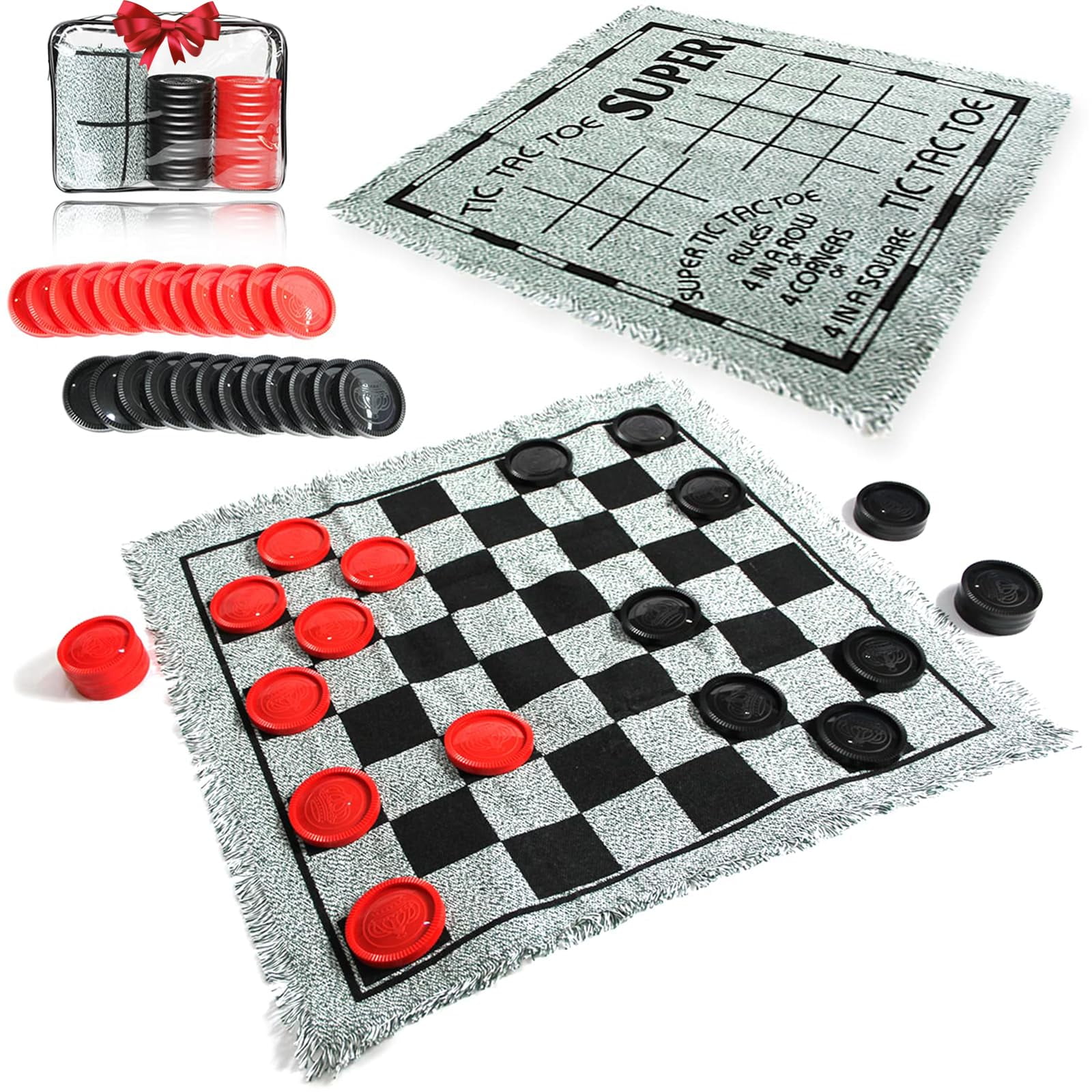 Giant Checkers Set - EC36 3 in 1 Tic Tac Toe Game Board for Adults and ...