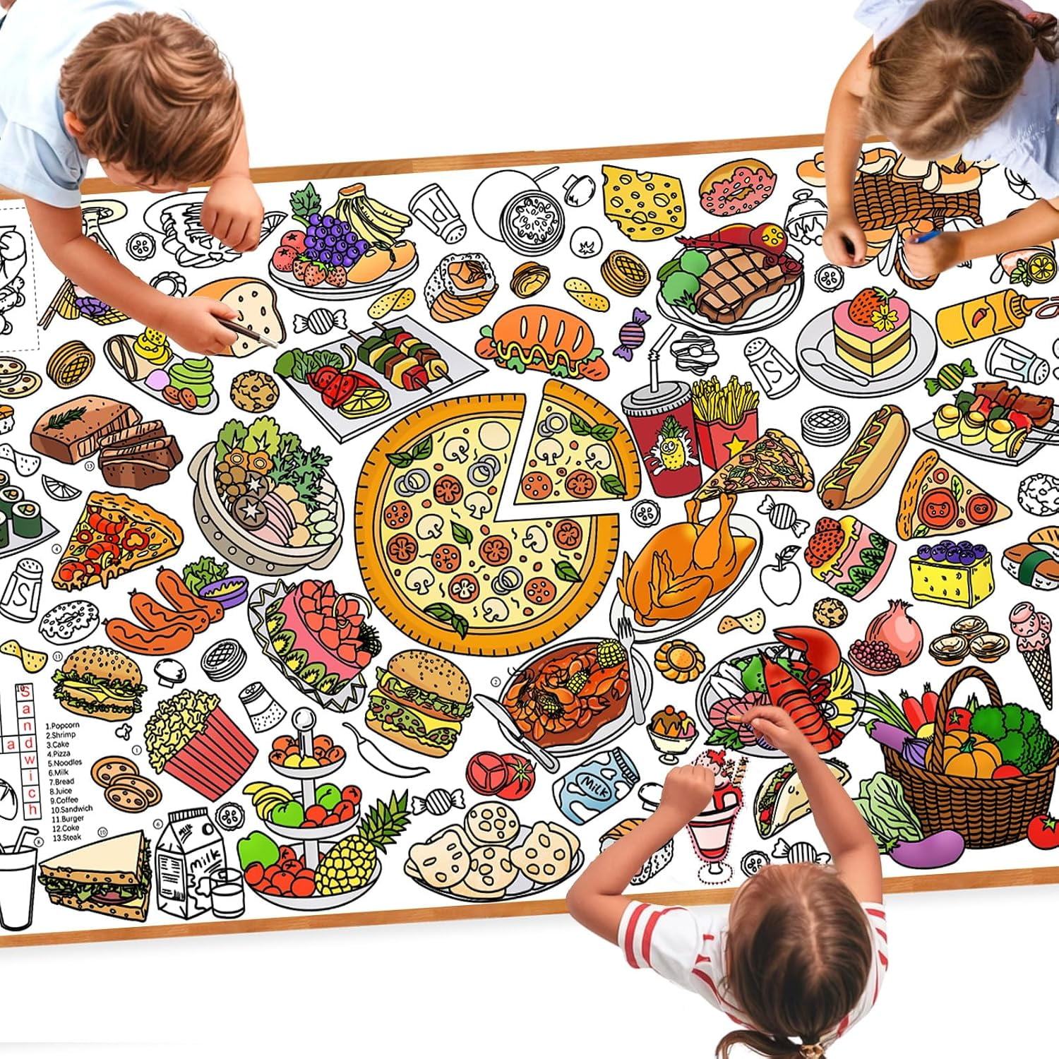 Giant Coloring Poster, 72 x 35.5 Inch Food Theme Table Cloth for Kids ...