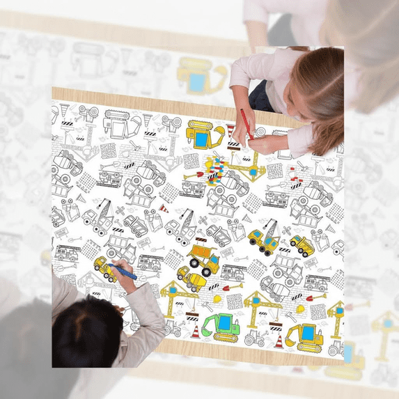 Giant Construction Theme Color-in Paper Tablecloth for Kids - 54 x 108 ...
