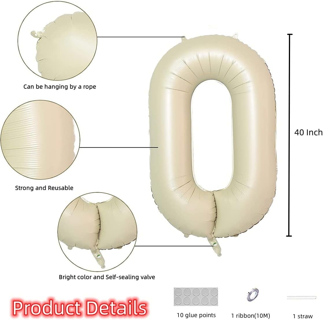 Giant Cream White 49 Balloon Numbers - 40 Inch | Cream White 49Th ...