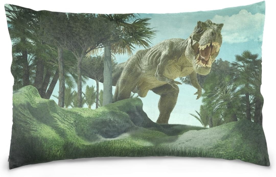 Giant Dinosaur Destroy Velvet Oblong Lumbar Plush Throw Pillow Cover ...