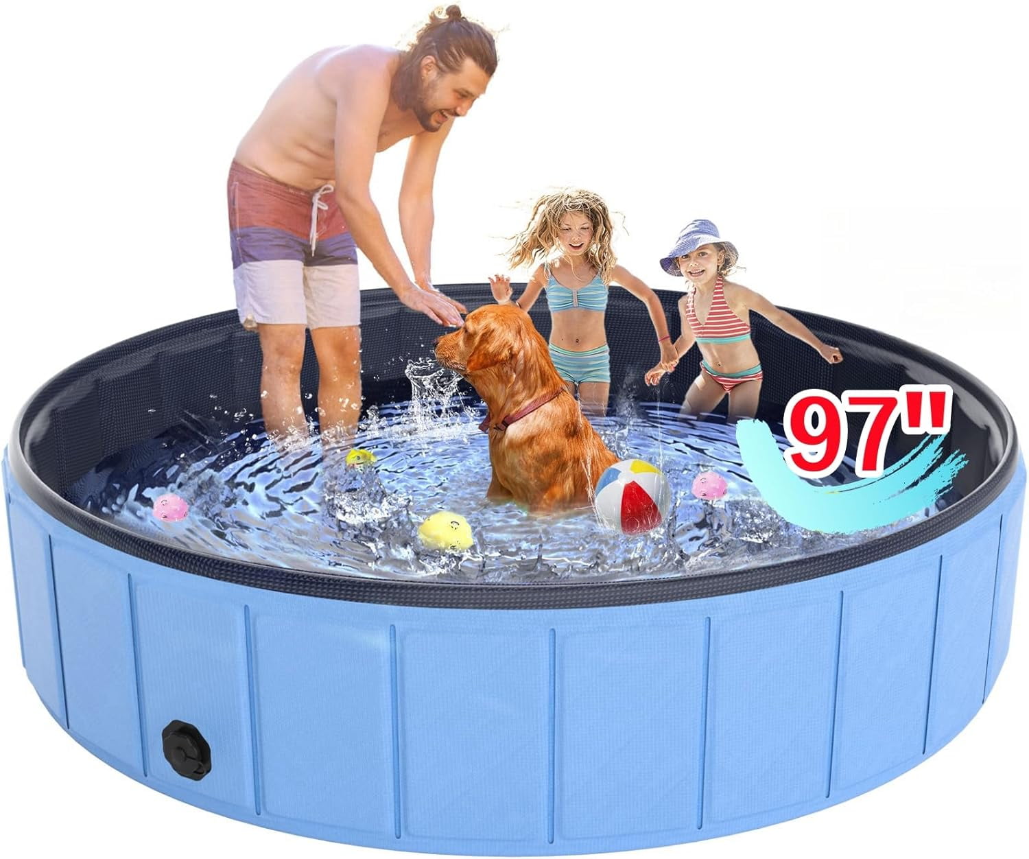 Giant Dog Pool 97"x16", Foldable Dog Swimming Pool, Hard Plastic PVC ...
