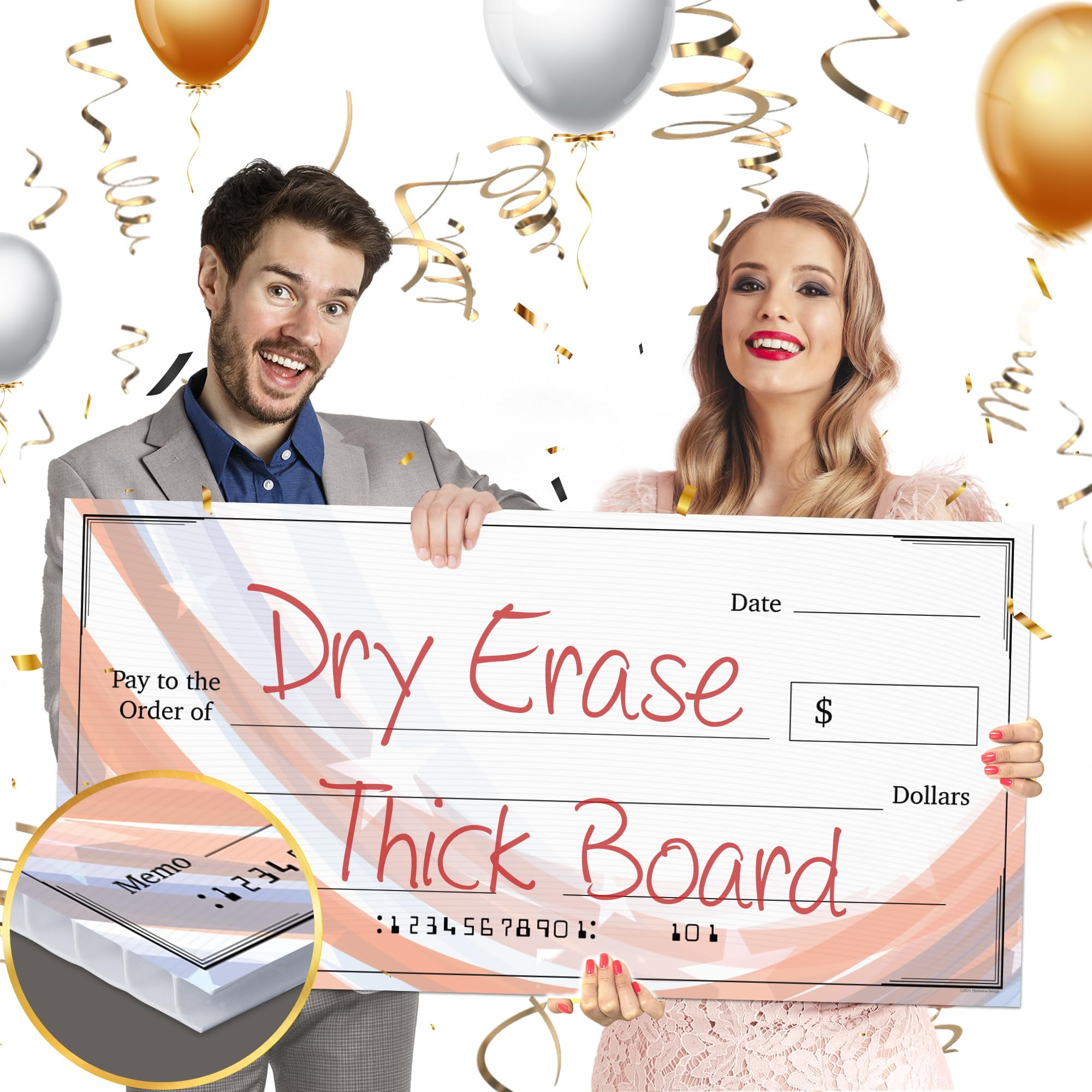 Giant Dry Erase Check - 16" x 32", Reusable Big Oversized Blank Check ...