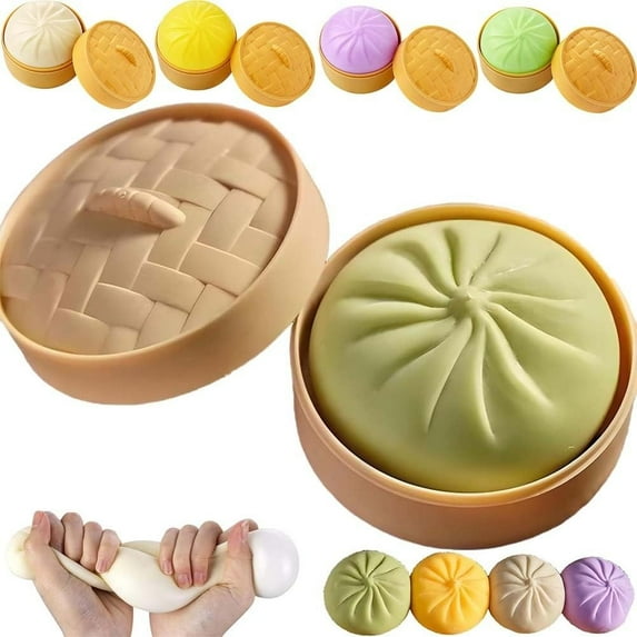 Giant Dumpling Squishy Stress Ball with Mini Steamer, Jumbo Bao Bun ...