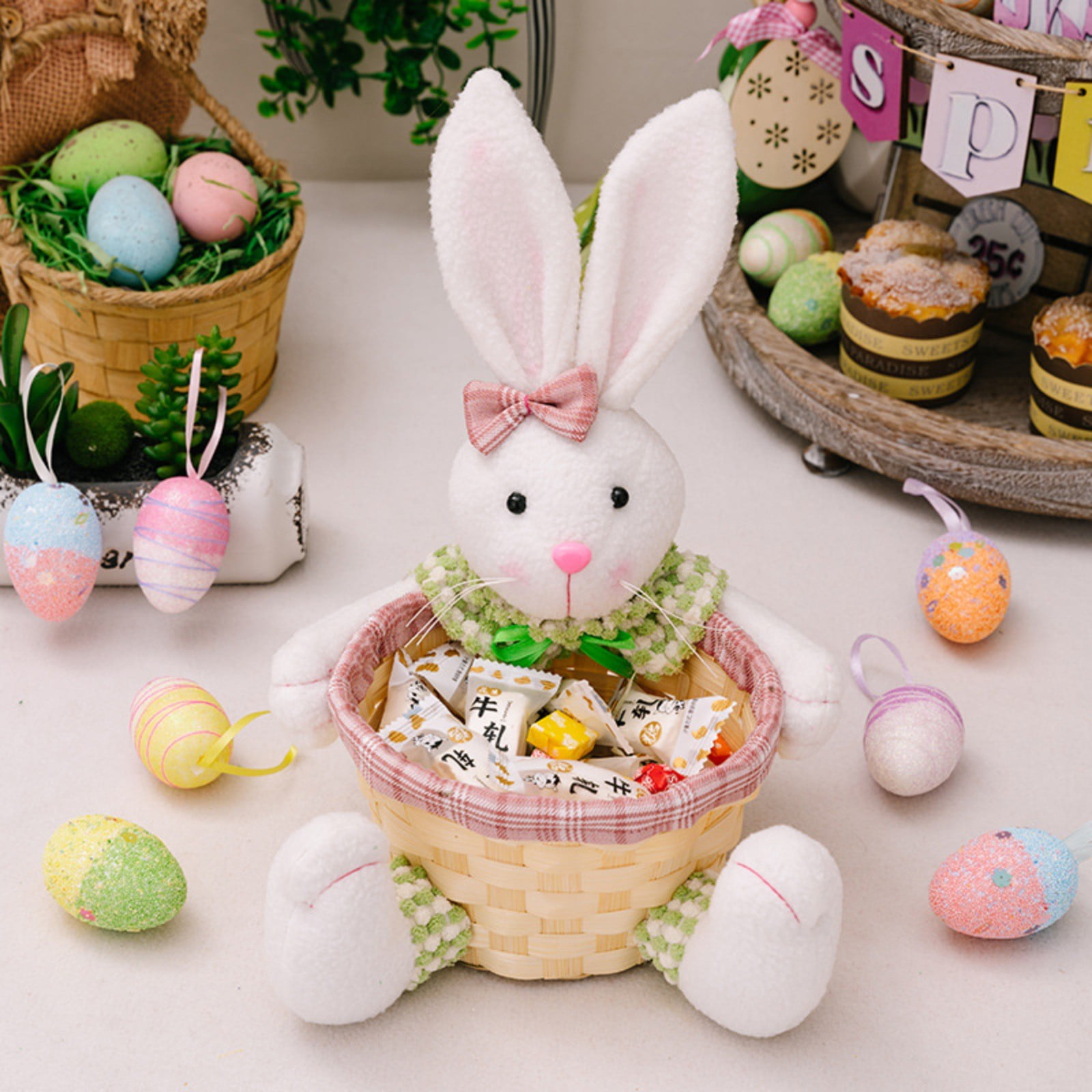 Giant Easter Bunny,Easter Bunny Plush Candy Basket with Easter Egg ...