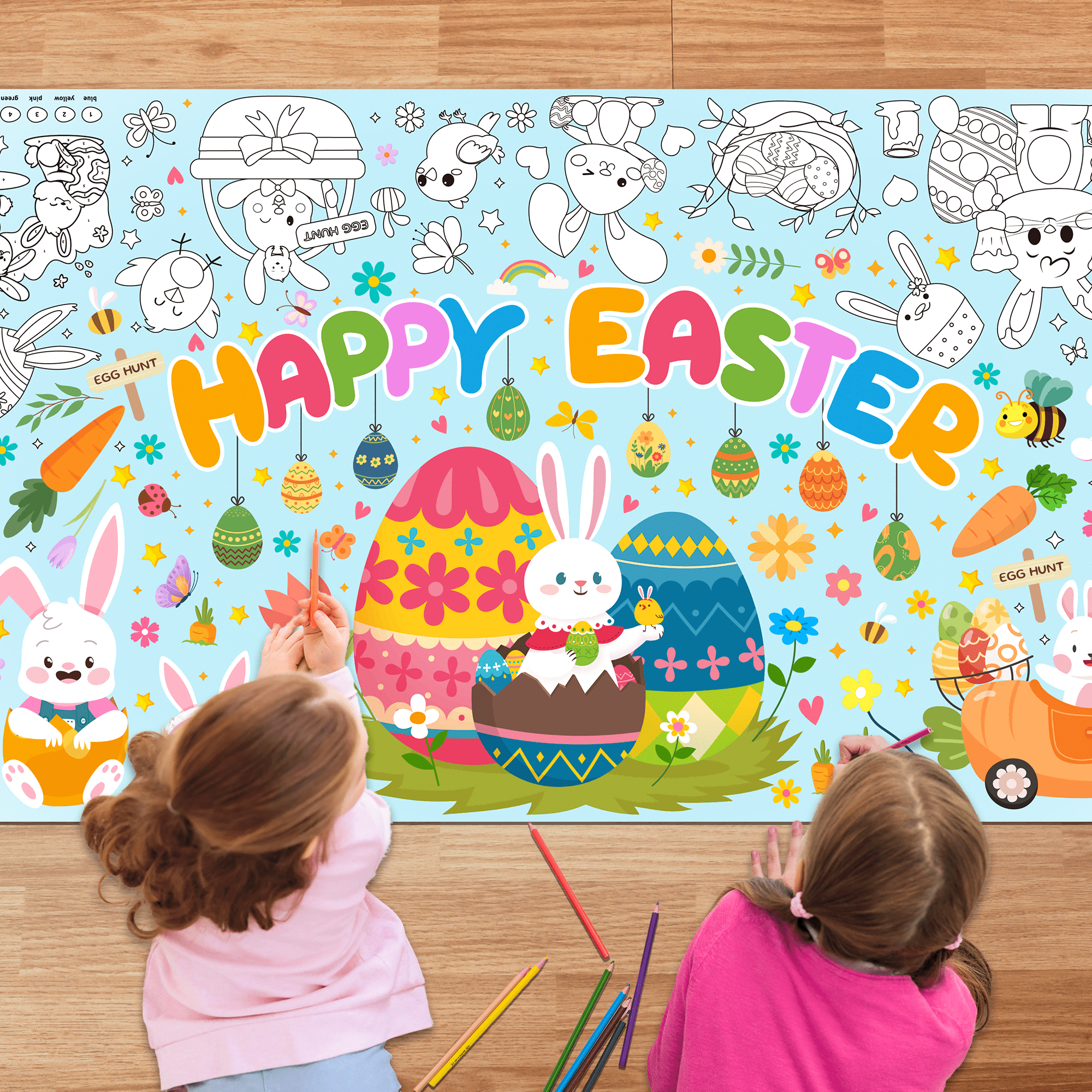 Giant Easter coloring poster, Happy Easter large coloring poster ...