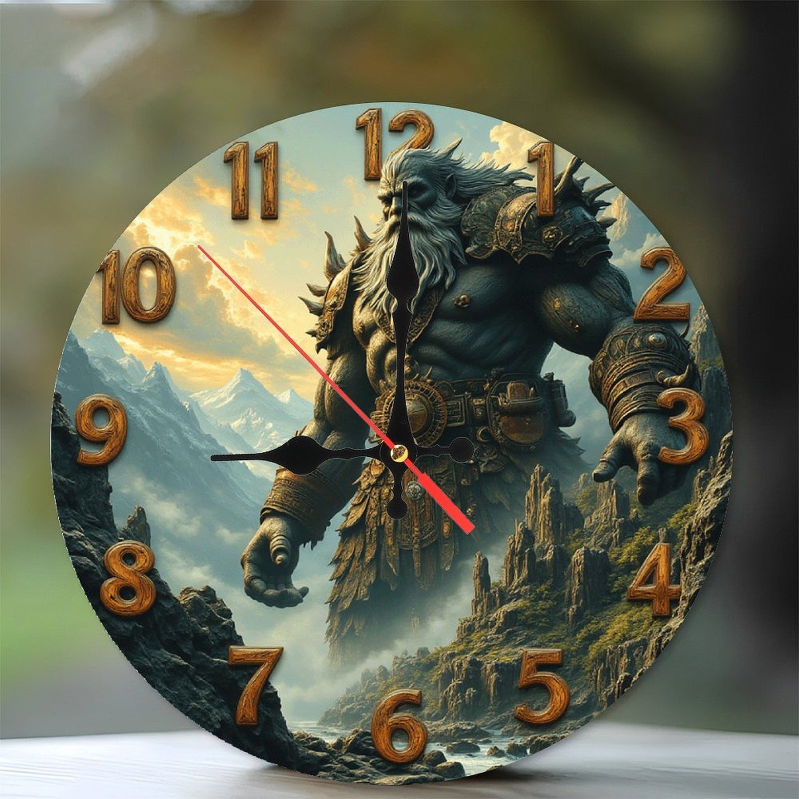 Giant Fantasy Warrior Wall Clock Art Decoration 10-Inch Silent Wooden Wall Clock, Battery ...
