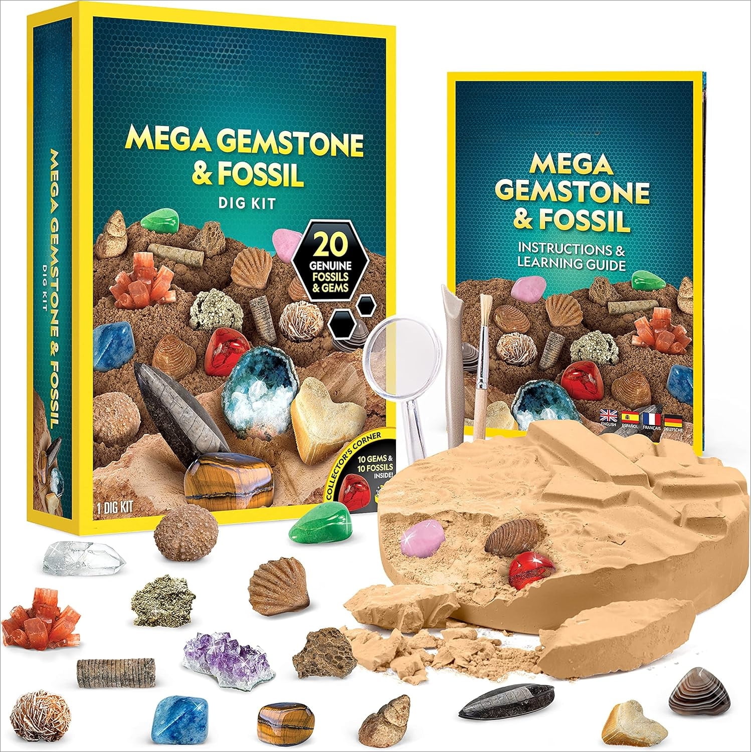 Giant Fossil and Gem Digging Kit - Dig for 20 Real Fossils and Gems, Kids Science Kit, Rock ...