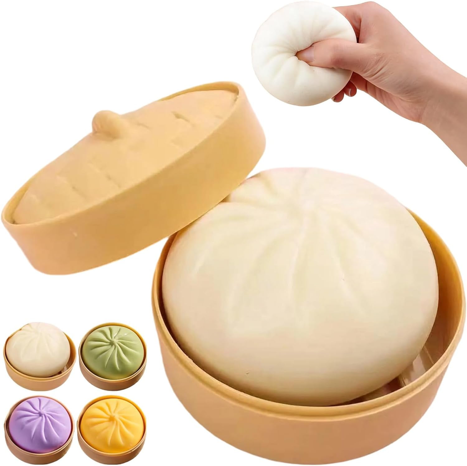 Giant Glitter Dumpling Squishy With Steamer Box Super Soft Mega Rainbow