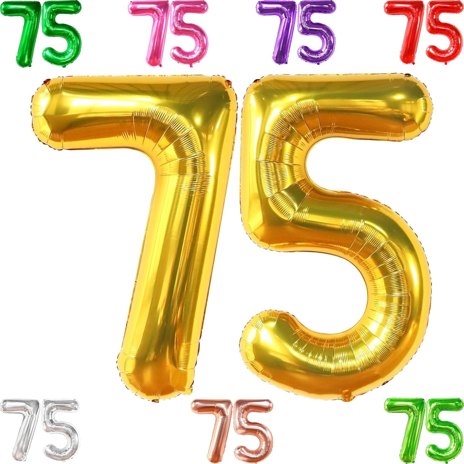 , Giant Gold 75 Balloon Numbers - 40 Inch | Gold 75th Birthday Balloons ...