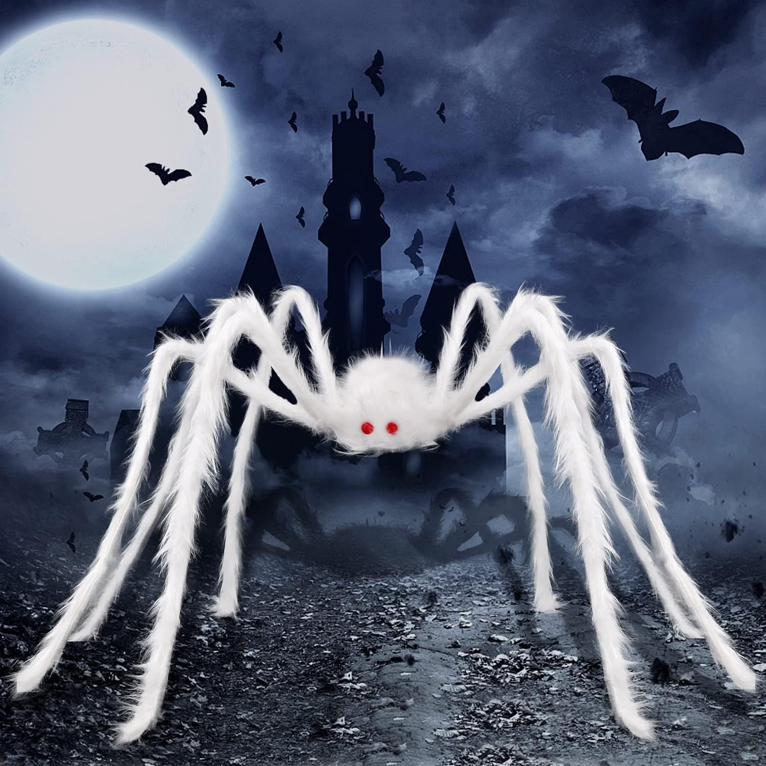 Giant Halloween Hairy Spider,Realistic Scary White Furry Spider Props ...