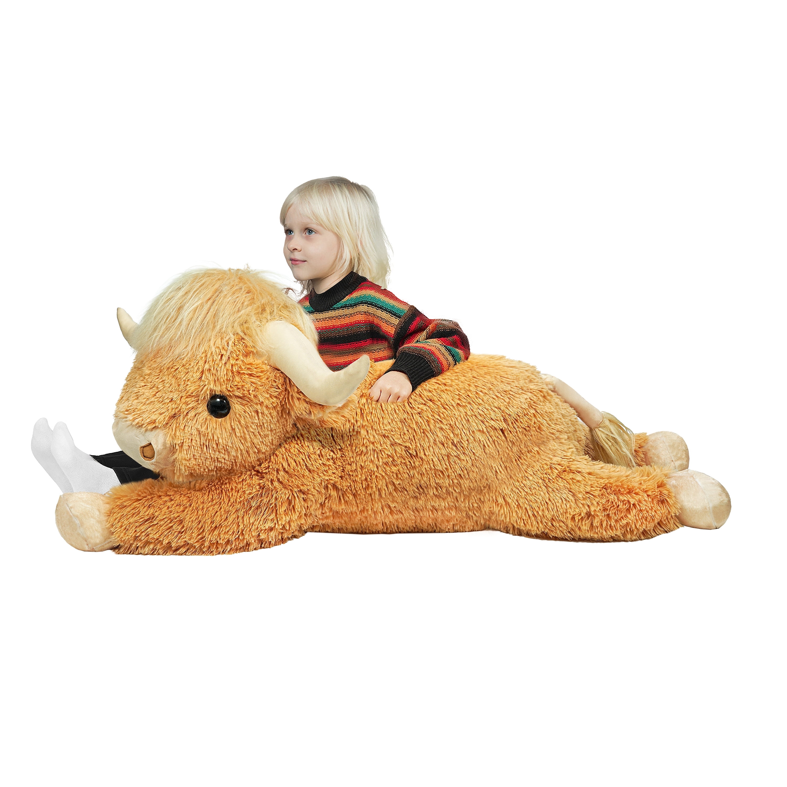 Giant Highland Cow Stuffed Animal 38" Yellow Plush Cow, Soft Giant Cow ...