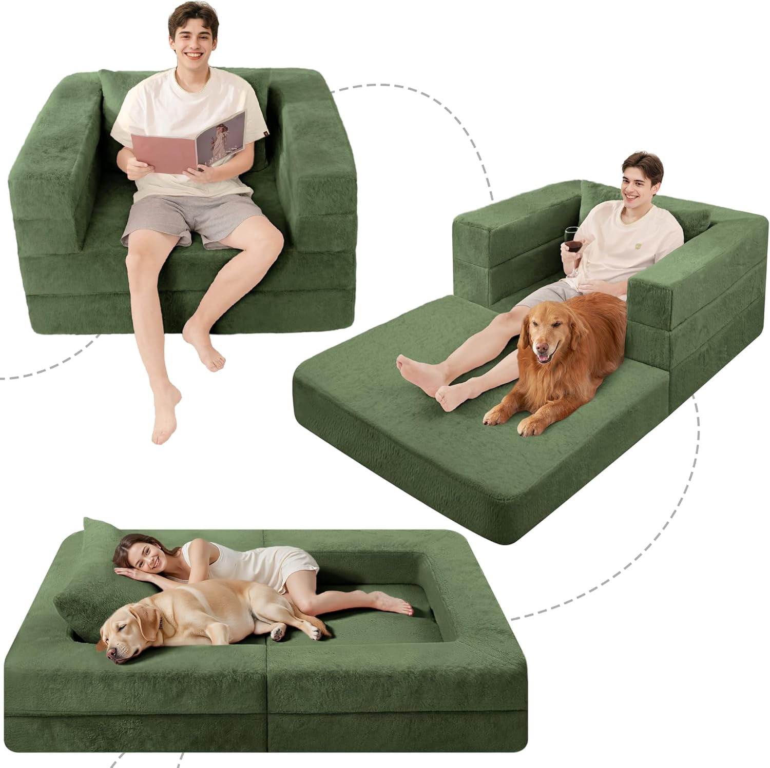 Giant Human Dog Bed 3-in-1 Human Sized Dog Bed with Washable Faux Fur ...