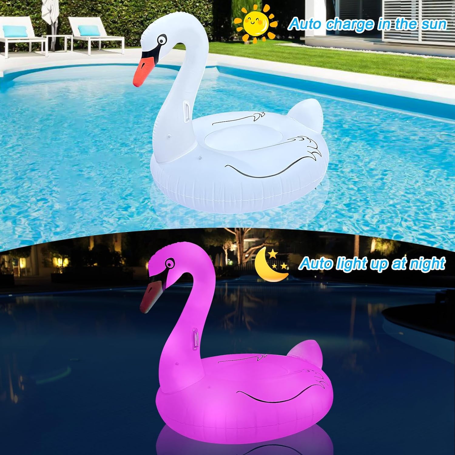 Giant Inflatable Swan Pool Float Adult With Colorful Lights, Solar ...