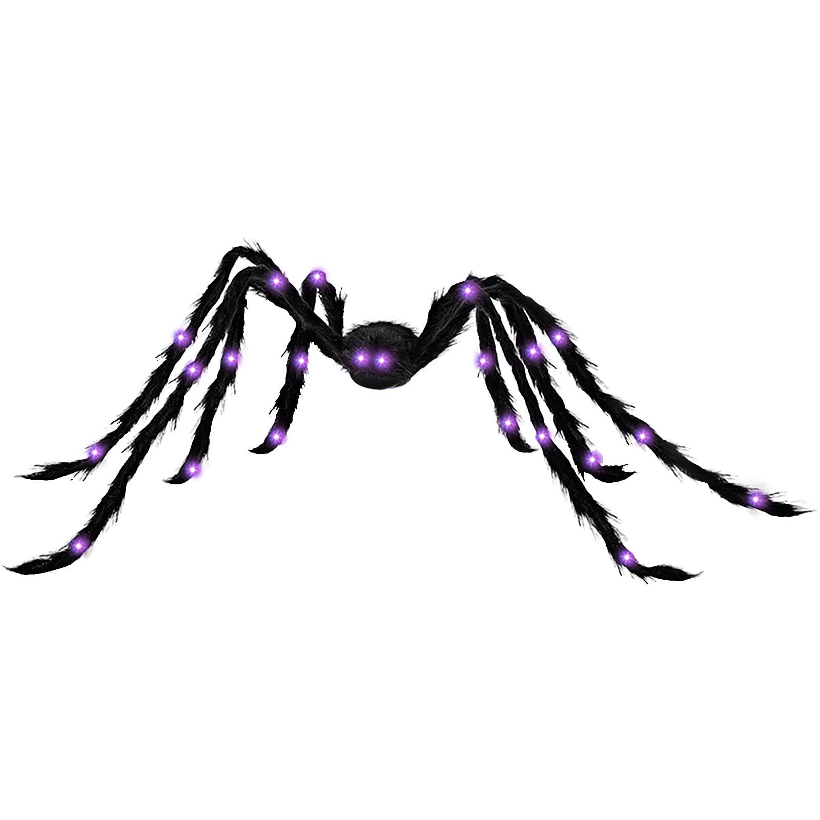Giant LED Halloween Spider Decoration, Black Hairy Spider with Purple ...