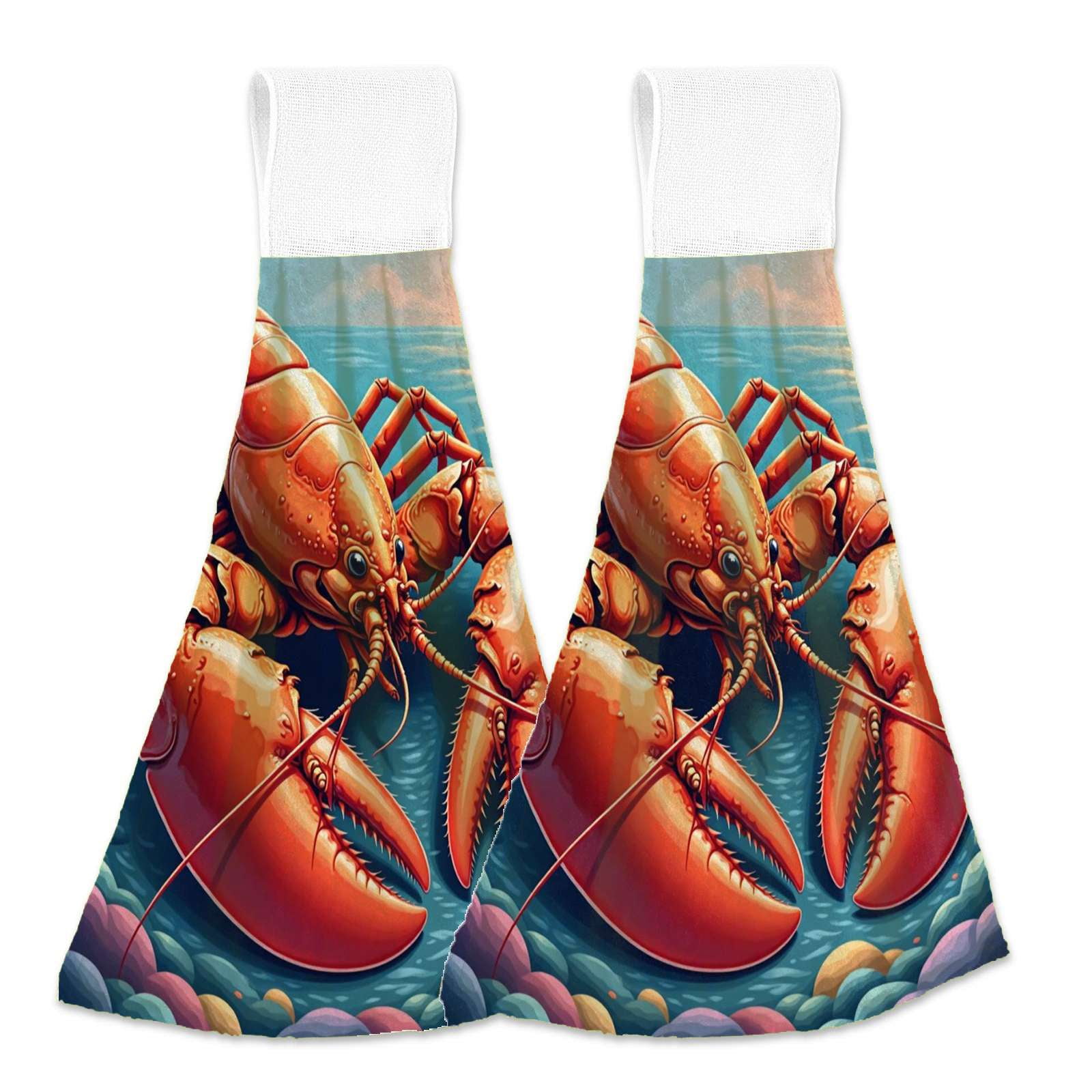 Giant Lobster Sea Sunset Hanging Kitchen Hand Towels Sets with Loop ...
