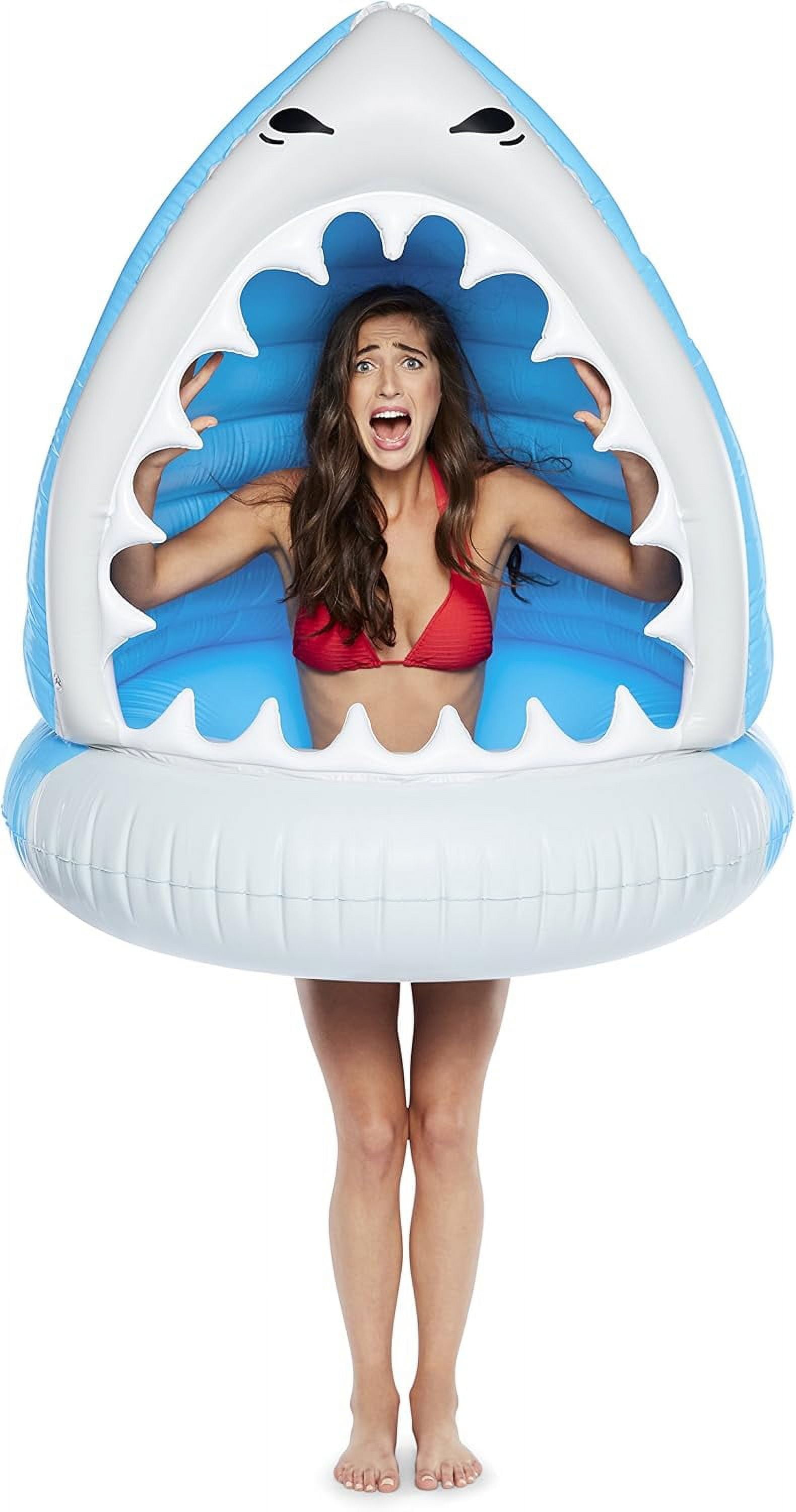 Giant Man-Eating Shark Pool Float, 4' Inflatable Floatie for Kids and Adults, Sun Protection ...
