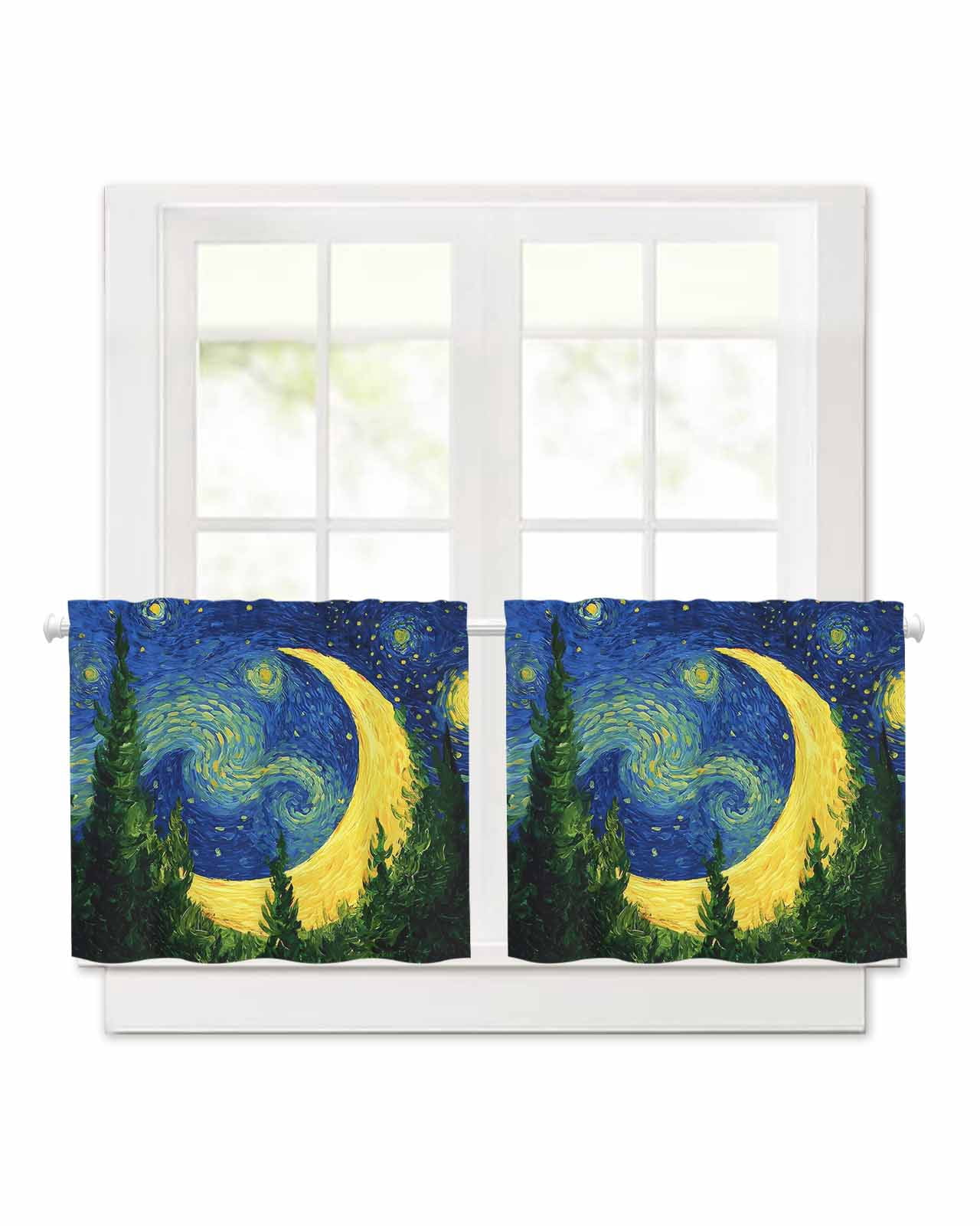 Giant Moon Forest Expressionist Art Short Blackout Curtains 30 Inch ...